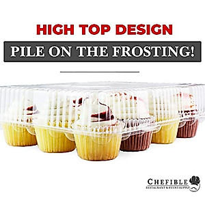 Chefible 12 Compartment Cupcake Container - Set of 4 | Plastic Disposable, Dozen Cavity, Cupcake Carrier with Secure High Top Design