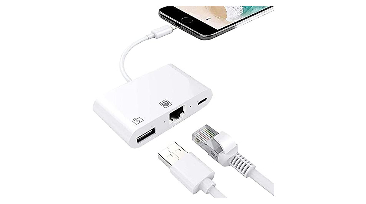 Lightning to Ethernet Adapter - MFi Certified 3-in-1 Connectivity Boost