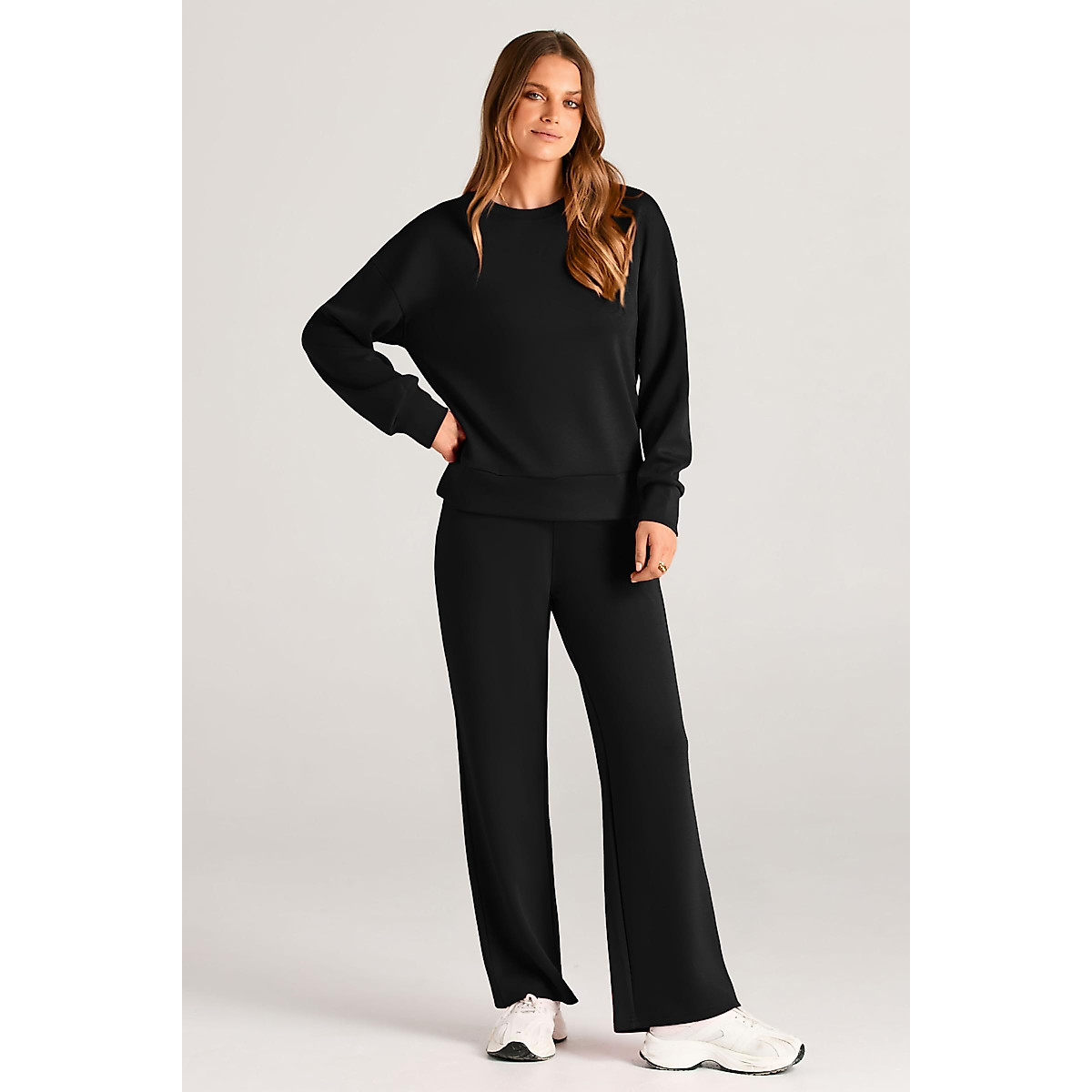 PRETTYGARDEN Women's 2 Piece Outfits Tracksuit Long Sleeve Pullover Tops And Long Pants Jogger Sets Sweatsuits (Black,Large)