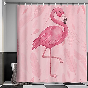 Pink Shower Curtain, Cute Flamingo Shower Curtains, Modern Art Boho Bath Curtains, Pink Bathroom Accessories Set 71x71 Inches