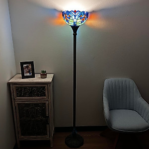 enjoy decor lamps Tiffany Torch Floor Lamp Blue Liaison Stained Glass LED Bulb Included for Living Room Dining Room Bedroom Office Hotel 66" H