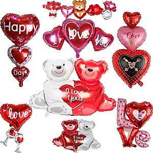 Valentines Day Heart Shaped I Love You Foil Balloons Decorations, Romantic Love Happy Anniversary Foil Balloons Valentine Day Party Decorations