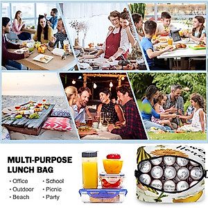 Oarencol Gnomes Bees Sunflowers Insulated Lunch Bag Sweet Honey Reusable Cooler Lunch Tote Box with Shoulder Strap for Work Picnic School Beach