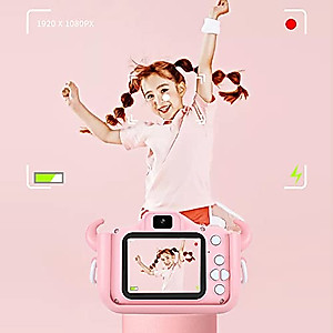 SLSFJLKJ Video Camera for Children with Fun Games, Kids Digital Camera with Special Effects, Rechargeable Battery, Ideal for Boys and Girls Age 3 4 5 6 7 8 9 10 Year Old (Pink Elephant 16G)