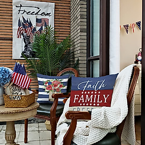 GEEORY 4th of July Decorations Pillow Covers 18 x 18 Set of 4 Star and Stripe Freedom Boot Floral Flag Throw Pillow Covers Patriotic Pillows Independence Memorial Day Decor Cushion Case G325-18