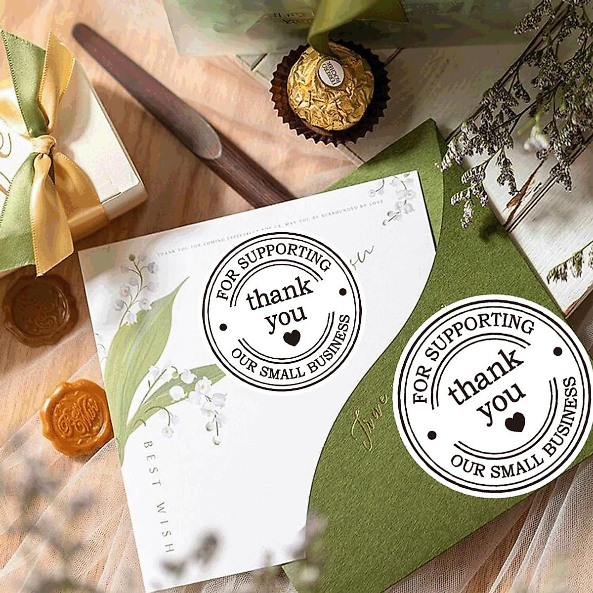 1.5" Round Thank You Stickers - Printed Thank You for Supporting Our Small Business Stickers with Hearts - 500 Thank You Labels Per Roll