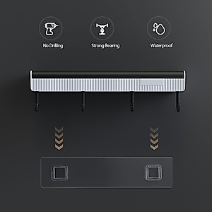 FOCUS FINEST Plastic Wall Mount Shower Shelf, Adhesive Shower Caddy, No Drilling Hang Walls, with Self Adhesive Tape, for Bathroom, Kitchen, Living Room (Black, 4pcs)