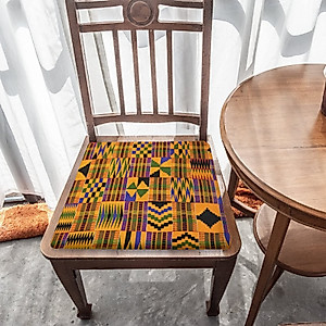 African Kente Cloth Ethnic Art Pattern Square Cushion Memory Foam Seat Pad Print Chair Cushion for Home Kitchen Office