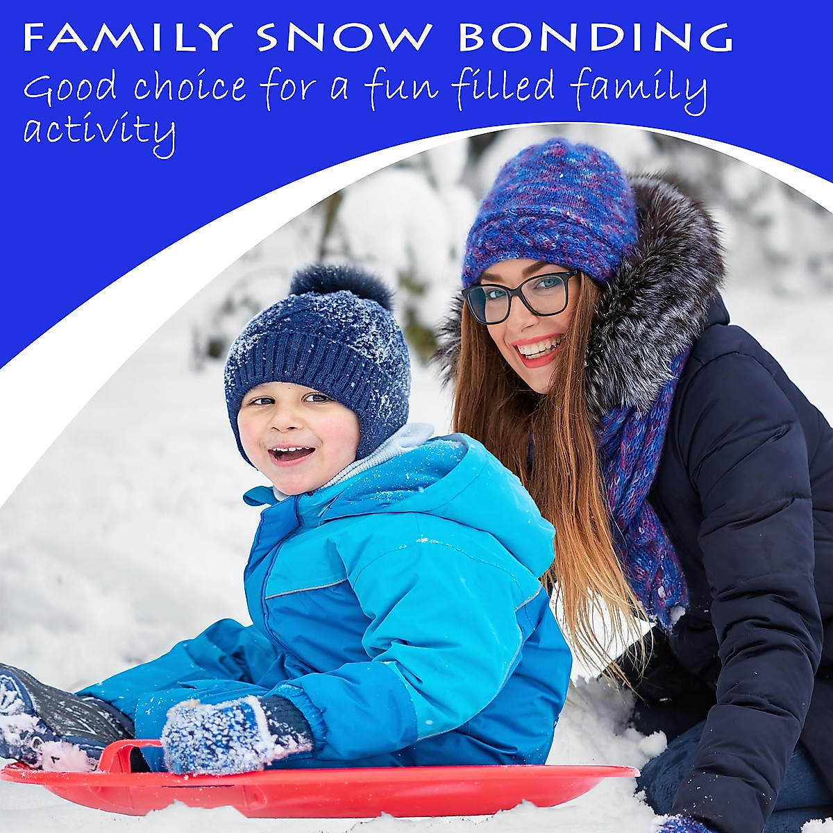 Slippery Racer Heavy-Duty Cold Resistant Downhill Pro Plastic Outdoor Winter Saucer Disc Snow Sled with Handles, Red