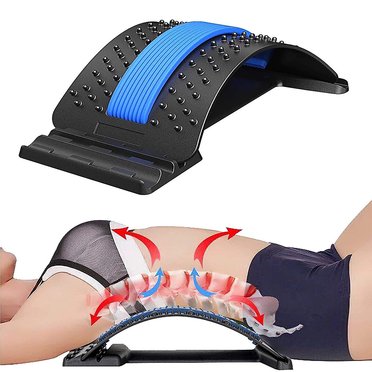 Back Stretcher for Pain Relief, Spine Aligner for Chair & Bed with Massager, Back Cracking Device, Lumbar Stretcher for Spinal Decompression, Scoliosis, Sciatica and Herniated Disc