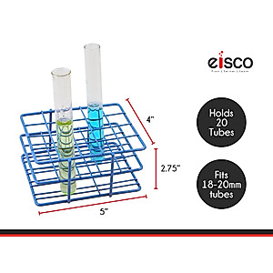EISCO Blue Epoxy Coated Steel Wire Test Tube Rack, 20 Holes, Outer Diameter Permitted of Tubes 18-20mm or Less, 4 X 5 Format