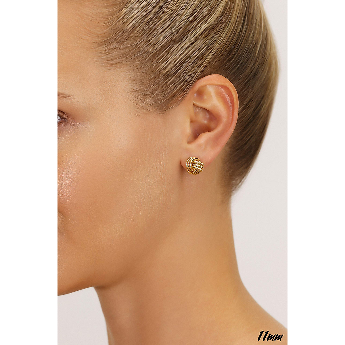 14k Gold Love Knot Stud Earrings, 11mm Diameter (Yellow Gold)……