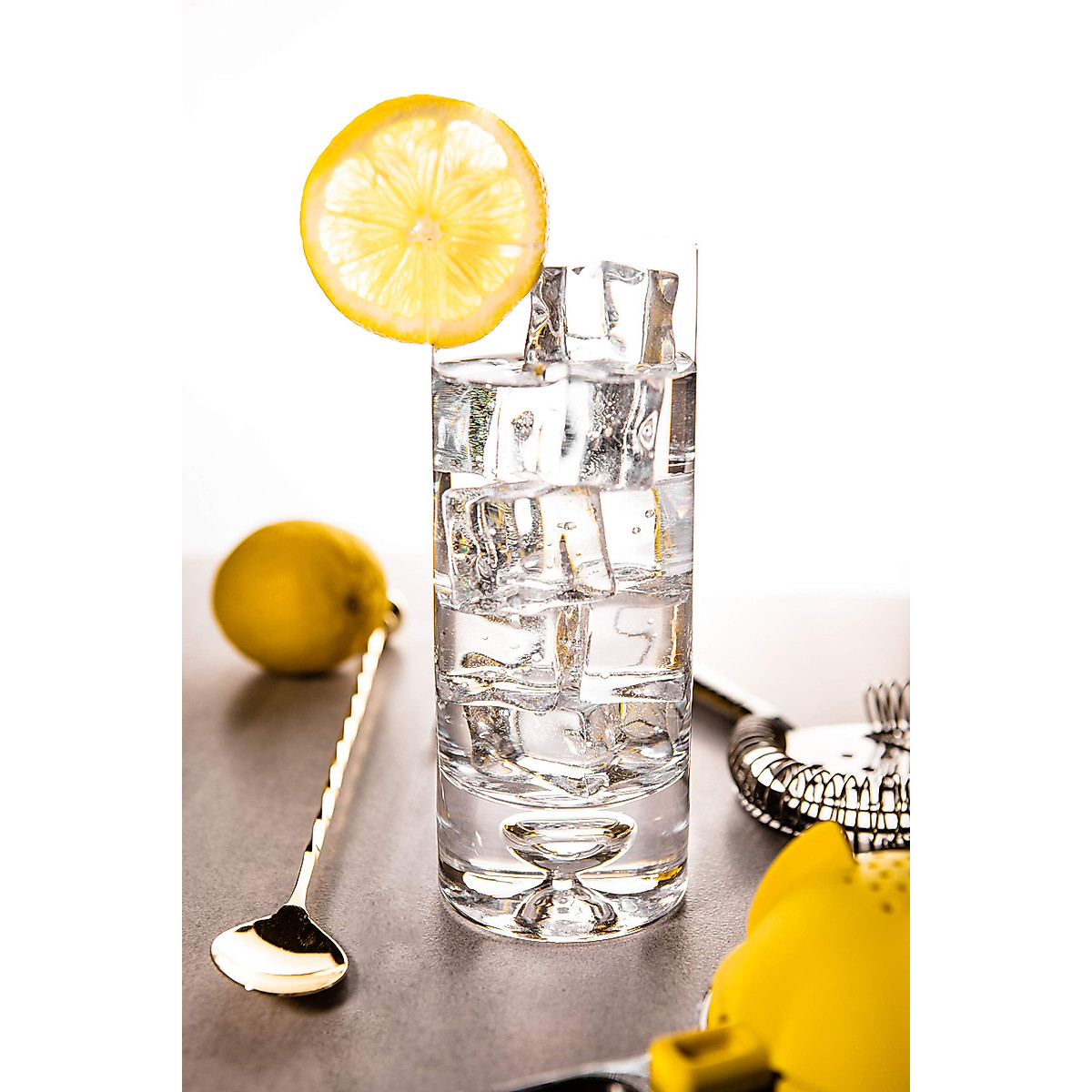 LEMONSODA Premium Crystal Bubble Base Highball Collins Glasses - Set of 4-12OZ - Fully Sealed Heavy Bottom Bubble Base - Great for Water, Juice, Beer, Cocktails, and More