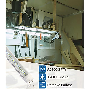 2FT LED Tube Light, T8 T10 Type B LED Light Bulb, 12W 5000K,1560LM High Bright, Replacement 24 Inch F20T12 Fluorescent,Double Ended Power, Clear Cover,4 Pack