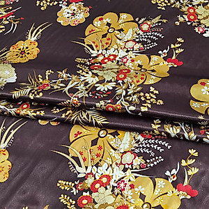 100cm*148cm Flowers Print Satin Cloth Soft Polyester Charmeuse Lining Scarf Pajamas Fabric Hairband Headwear Material (Color 9)