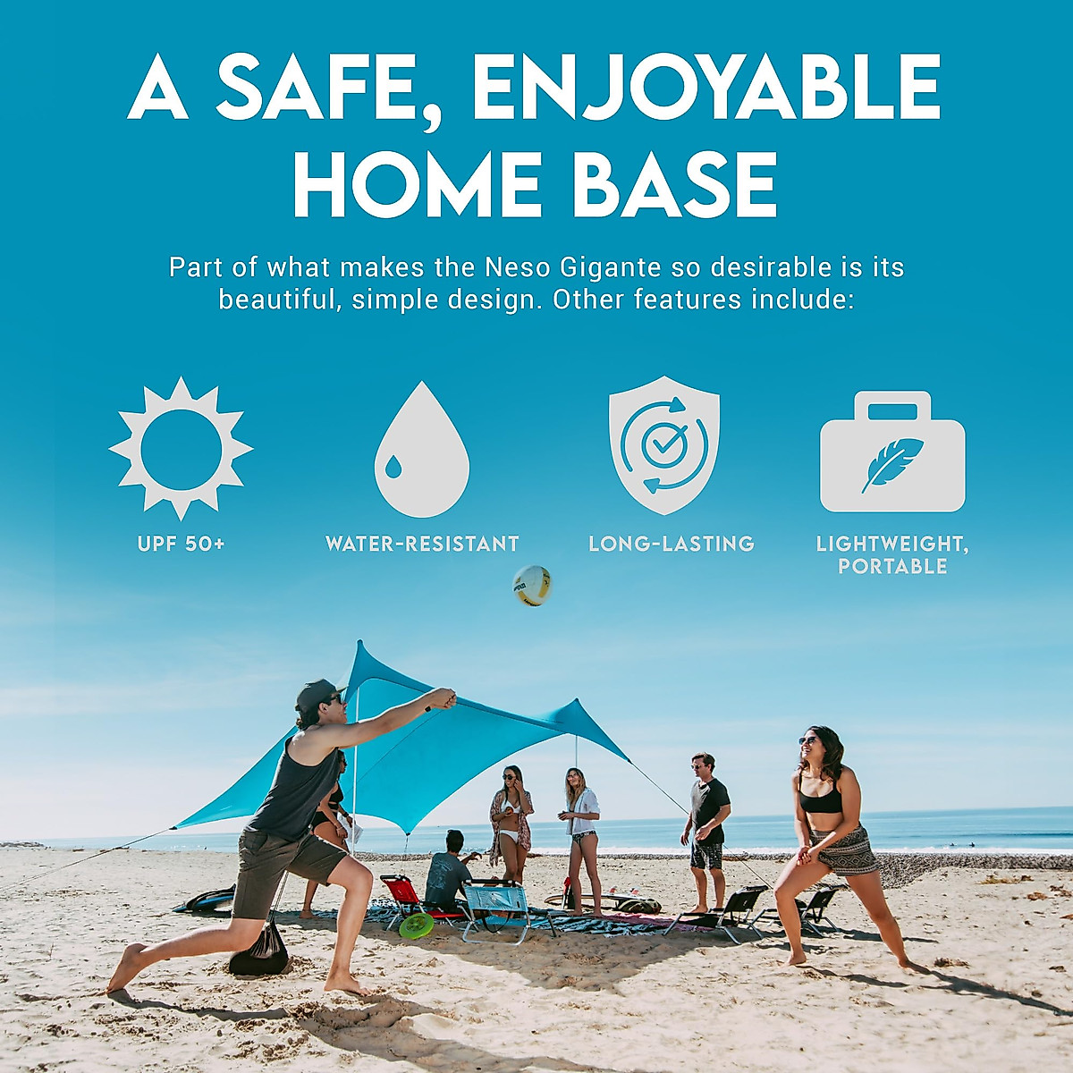 Neso Gigante - Portable Beach Tent - Ideal to Enjoy with Family and Friends - UPF 50+, Water-Resistant, and Lightweight - Teal, 11' x 11'