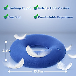 4 Pack Donut Pillow Donut Cushion with Air Pump 15'' Inflatable Donut Seat Cushion Blue Coccyx Butt Pillow Round Doughnut Pillow for Tailbone Hemorrhoid Prostatitis Office Car Home Bed Chair Supplies
