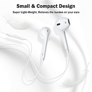 NOBVEQ 2 Packs Earbuds for iPhone Headphones Wired Earphones (Built-in Microphone & Volume Control) Headsets for iPhone 14/13/12/11/SE/XR/8/7 Support All iOS-System, Sport Headphone with Mic - White