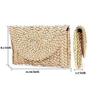 Straw Clutch Handbag, Xmeng Women Straw woven Purse Envelope Bag Wallet Summer Beach Bag for Ladies, Beige, 11.02''x 1.7''x 6.1''