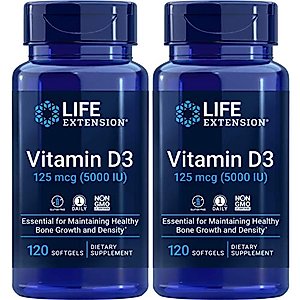 Life Extension Vitamin D3 5000 IU, 120 Softgels (Pack of 2)