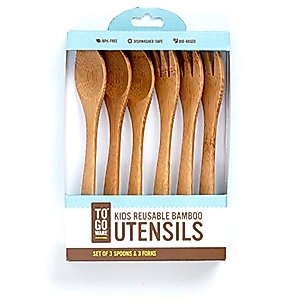TO GO WARE Kid's Bamboo Reusable Utensils | Dishwasher-Safe | No BPA or Phthalate | Made from Durable, Sustainable Materials | Eco-Conscious | 3 Spoons, 3 Forks (Pack of 6)
