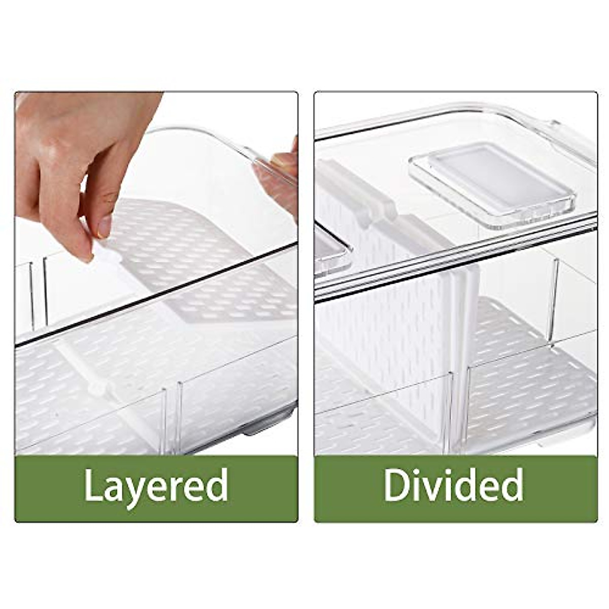 Suwimut 2 Pack Fridge Storage Containers Produce Saver, Stackable Refrigerator Organizer Bins Fresh Keeper Container with Vented Lids and Removable Drain Tray for Fruits and Vegetables