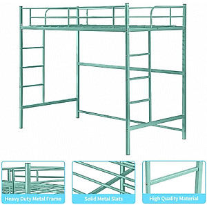 Pipleo Loft Bed Twin Size, Multifunctional Twin Size Loft Bed Frame with Safety Guardrail and Ladder, Space-Saving, Loft Beds for Juniors and Teens, No Box Spring Needed