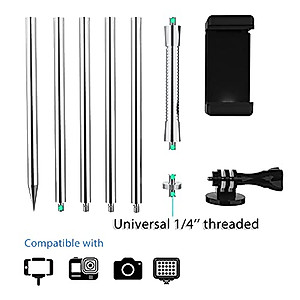 Ground Spike Stake Mount for Camera Phone Gopro, Outdoor Height Adjustable Smartphone Pole Stand, Travel Phone Tripod for Golf Swing Camping Beach Video Recording