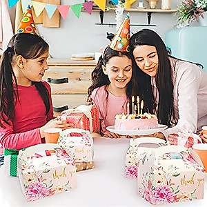 24 Pcs Floral Thank You Treat Boxes for Wedding, Thank You Treat Boxes with Handles Floral Treat Boxes Party Favors Premium Cardboard Box for Gift, Perfect for Wedding, Baby Shower, and Party