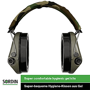 Sordin Supreme Pro-X Ear Defenders for Hunting & Shooting - Active & Electronic - Camo Band & Gel Kits - Green Ear Muffs