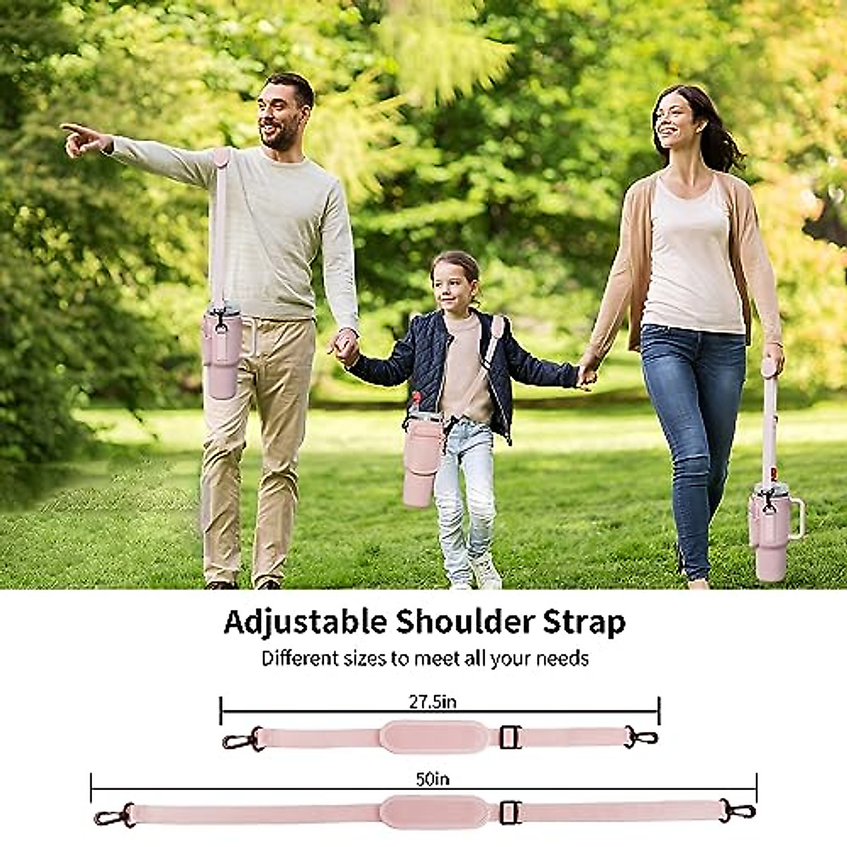 GUTAROR Water Bottle Carrier Bag Compatible with Stanley 30 40oz Tumbler with Handle, Water Bottle Holder with Adjustable Shoulder Strap 2 Straw Covers for Hiking Travelling Camping (Rose Quartz)