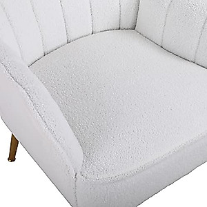 HANLIVES Accent Chair Set of 2,Modern Mid Century Teddy Fabric Armchair,Ergonomics Comfy Arm Chair for Living Room Bedroom Office Waiting Room,Barrel Chairs (Off White*2)