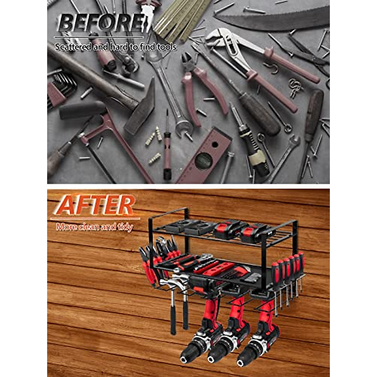 Power Tool Organizer-Drill Holder Wall Mount,3 Layers Power Tool Storage Rack with 22 holes Screwdriver Holder,Heavy Duty Metal Power Tool Holder for Garage Organization