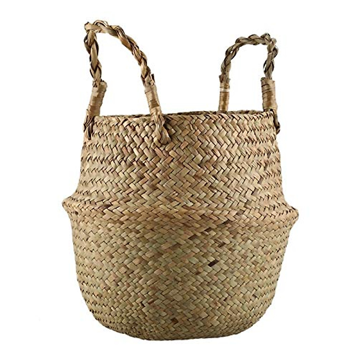Woven Basket Seagrass Wickerwork Basket Rattan Foldable Hanging Flower Pot Planter (Color : Nature, Size : M)