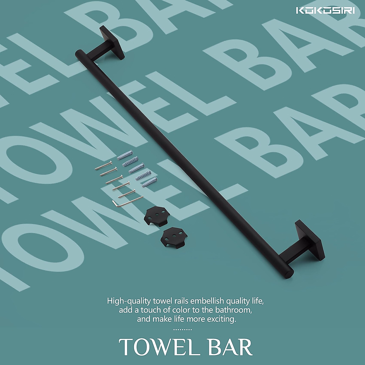 KOKOSIRI Towel Rails Bathroom Towel Bars Matte Black 24 Inch Bath Towel Holder for Cabinet Kitchen Wall Stainless Steel B4005BK-L24