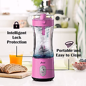 Personal Size Blender Smoothies and Shakes, Aoozi Portable Blenders, Mini Blender USB Rechargeable, Handheld Blender Sports,Travel and Home (Rasberry)