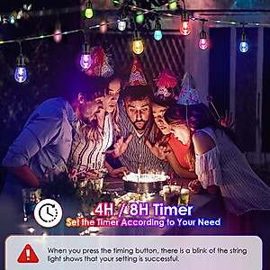 YLXS 48FT RGB String Lights with Rope Fairy, LED RGB Café Patio Lights Outdoor with Remote, Waterproof Shatterproof Edison String Lights for Garden