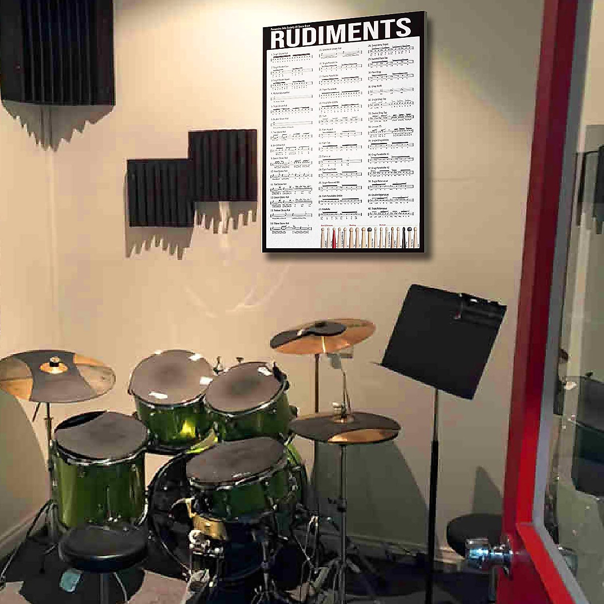 KING PRINT Rudiment Chart Poster, Drum Rudiment Reference Guide Canvas Wall Art, Music Wall Decor For Drummer, Drum Lovers, Boy Room Decor, Percusion Chart, Drum Knowledge Poster Chart