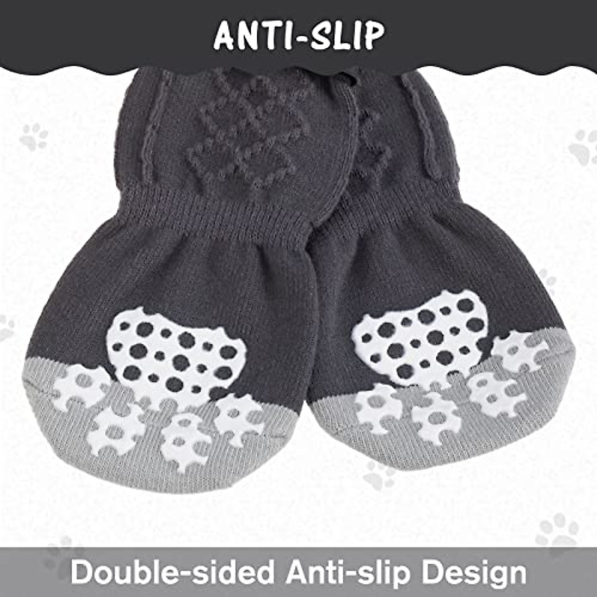 PUPTECK Anti-Slip Dog Socks with Double Sides Grips for Small Medium Large Dogs Hardwood Floors Prevents Licking, Dog Shoes for Hot Pavement Traction Control Paw Protector for Senior Dogs,Slate Grey S