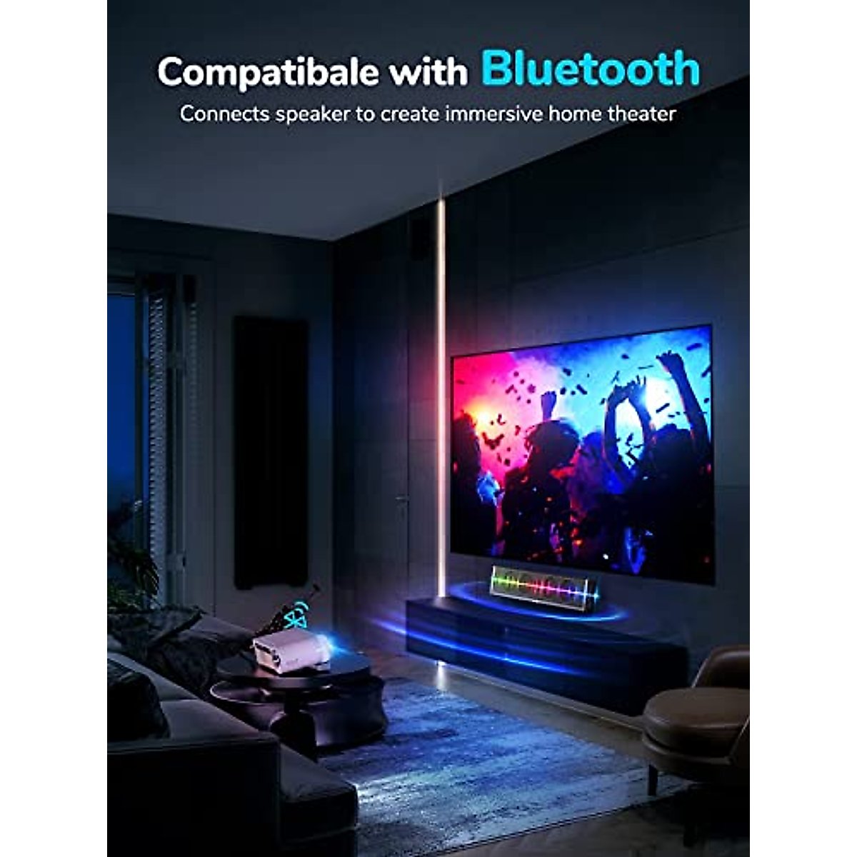 YEHUA Mini Projector with WiFi and Bluetooth,4k Portable Projector HD 1080P and 200" Screen Supported, LED Outdoor Movie Projector with Remote,Compatible with iOS,Android,HDMI,VGA,AV,2 USB Interface