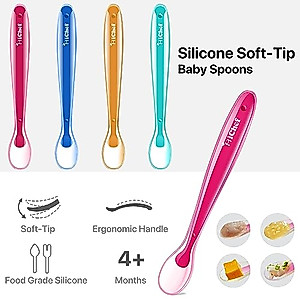 Baby Food Feeder Fruit Feeder Pacifier (2 Pack) with 3 Different Sized Silicone Pacifiers, Mash and Serve Bowl with 4 Baby Spoons Silicone Soft-Tip Infant Spoon, Baby First Stage Feeding Set by MICHEF