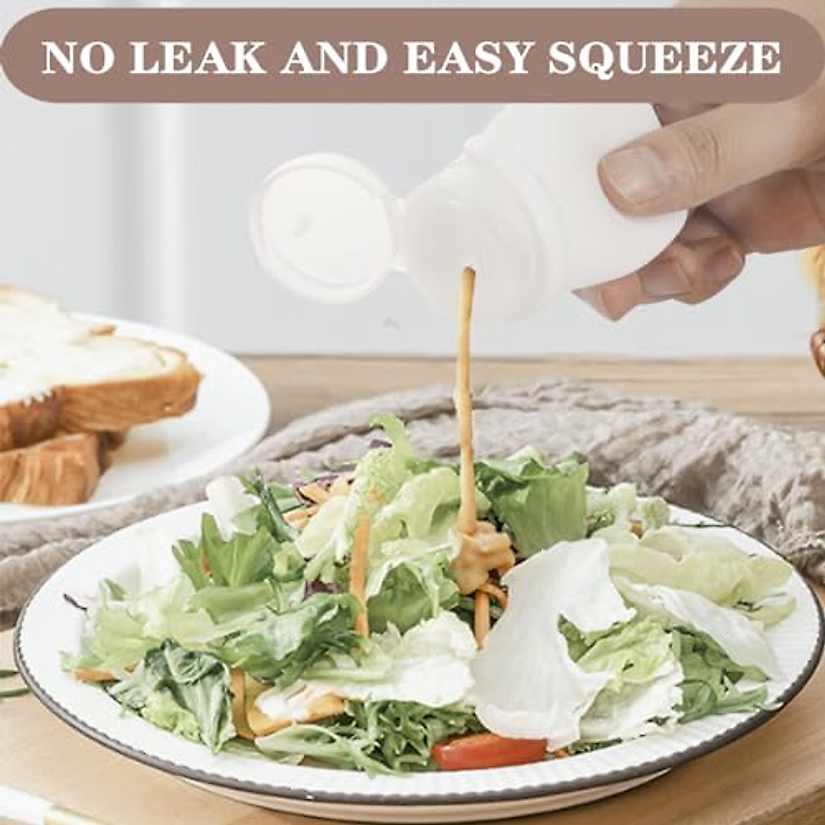 Ksooly 4-Pack 2Oz. Squeeze Salad Dressing Bottles with Fastening Belt | Small Dressing Container to Go | Portable Sauce Bottle Condiment Bottles | Food-grade Silicone, BPA Free