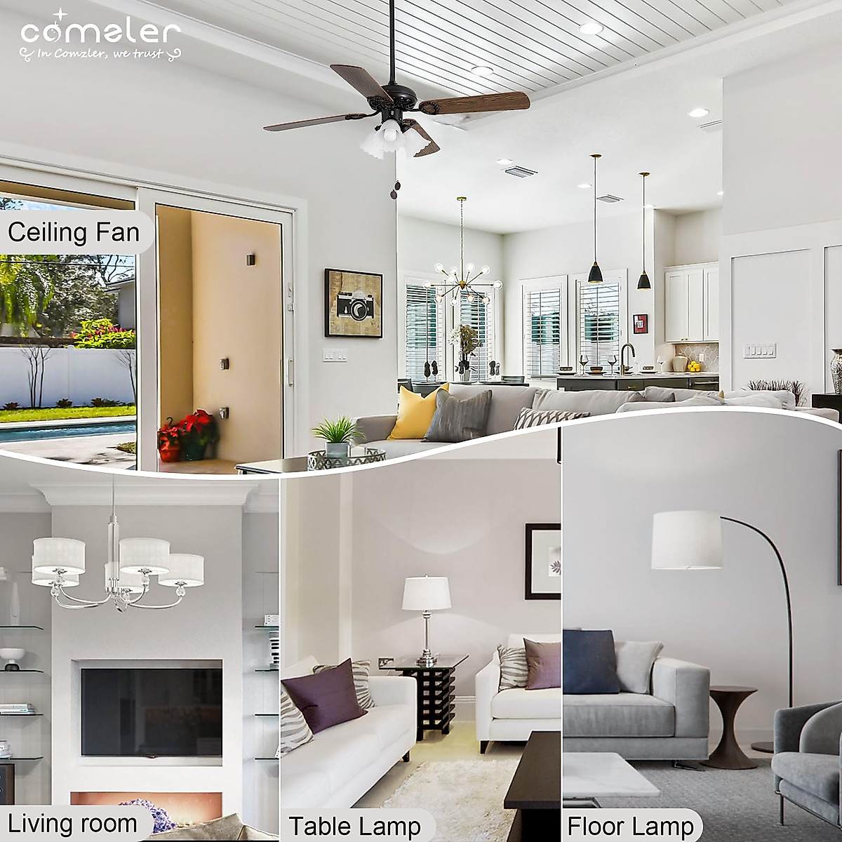 comzler 6W A15 LED Bulb Daylight 60 Watt Equivalent, E26 Medium Screw Base Small Light Bulb Cool White 5000K, Home Lighting Decorative Ceiling Fan Light Bulbs Non-Dimmable(Pack of 6) …