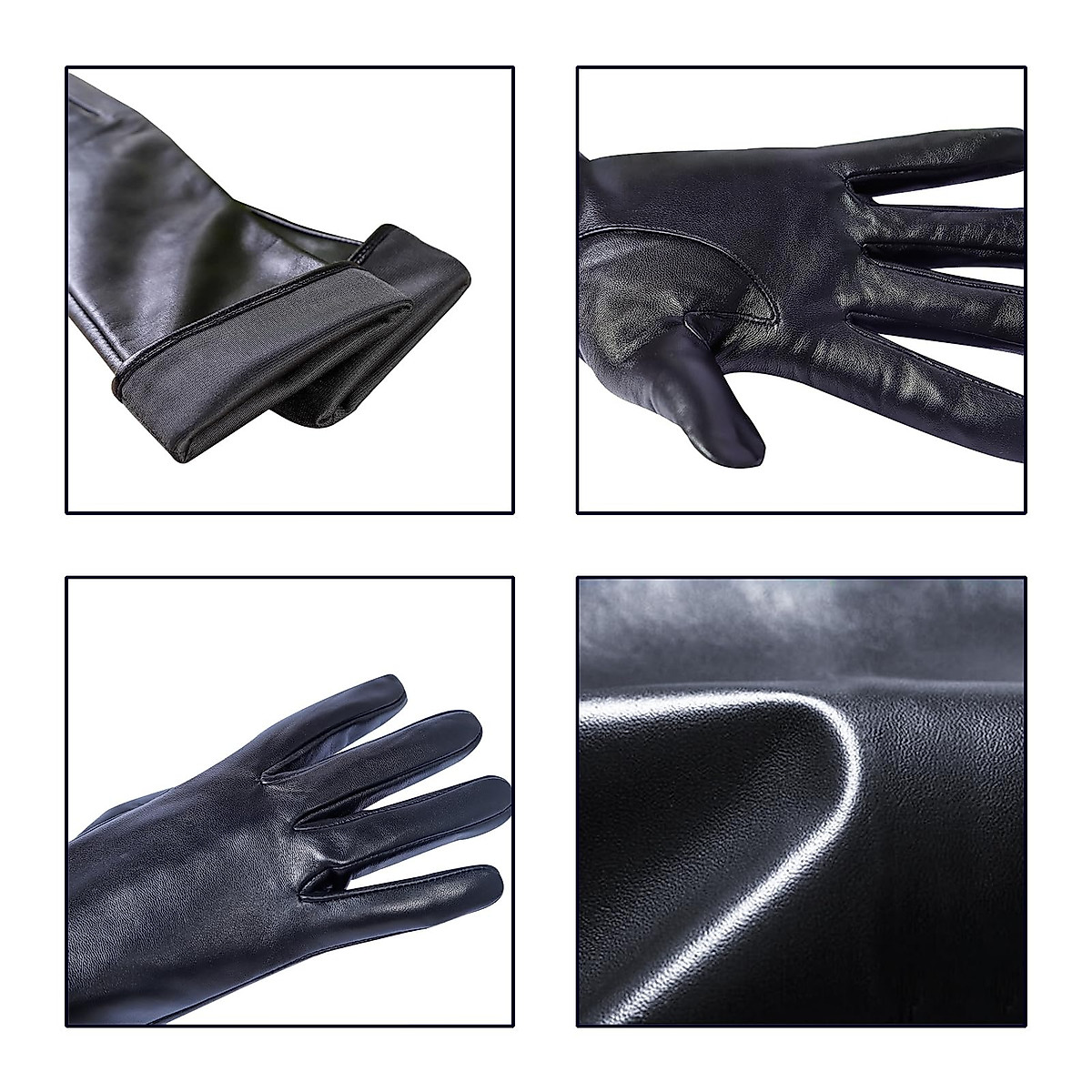 QECEPEI Womens Long Leather Gloves Touchscreen Texting Opera Evening Dress Driving Gloves Sikly Liner L, 19.6"/50cm