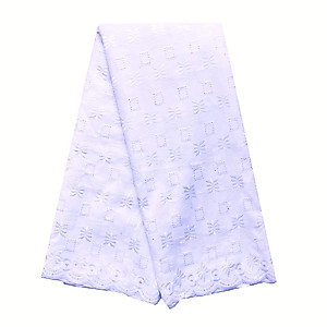 Cotton Swiss Voile Lace Fabric 5 Yards White African Dry Lace Fabric Nigerian Lace Fabric Dubai Embroidery Lace Fabric with Stones（White BB52)