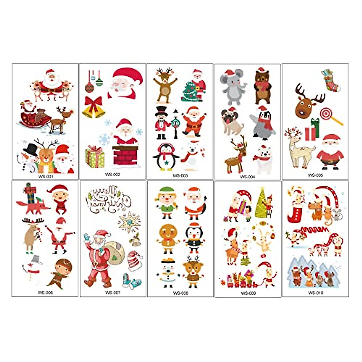 Christmas Temporary Tattoos, 10 Sheets Water Transfer Santa Claus Elk Snowman Penguin Bear Bell Design Tattoo Stickers, DIY Xmas Decals Fake Tattoos Decorations for Adult and Kids