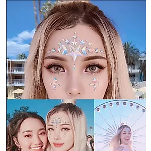Stars Moon Face Gems Jewels Stick on Face Makeup Eyes Gems Crystal Rhinestones Sticker Gift for Women Accessories Costume Temporary Tattoos