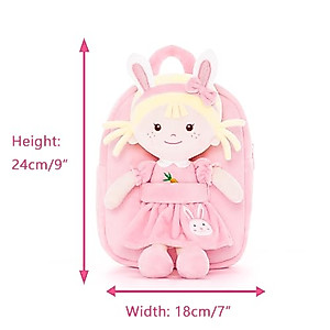 Onetoo Easter Bunny Backpack Toddler Backpack Girl Backpacks Kids Backpacks with Soft Plush Baby Dolls Bunny Pink 9.5"