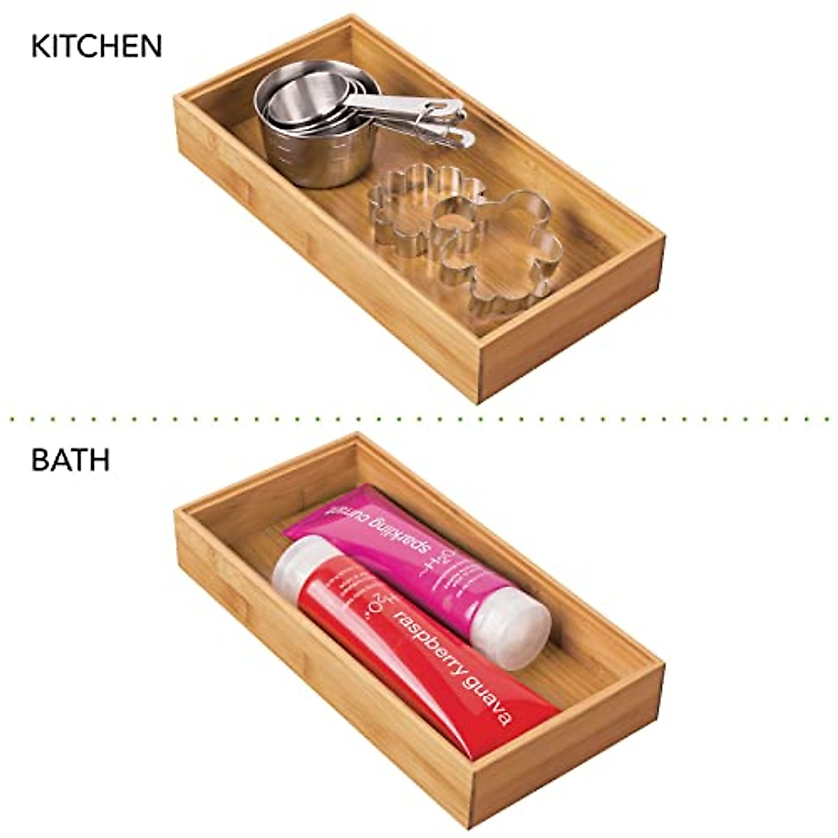mDesign Wooden Bamboo Drawer Organizer - 12" Long Stackable Storage Box Tray for Kitchen Drawers/Cabinet - Utensil, Silverware, Spatula, and Flatware Holder - Echo Collection - 2 Pack, Natural Wood