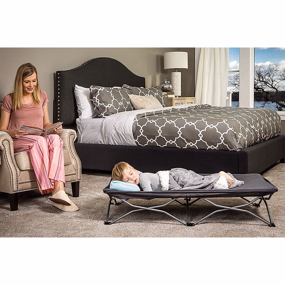 Regalo My Cot Portable Travel Bed, Includes Fitted Sheet, Grey, 1 Count (Pack of 1)